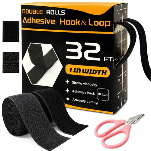 32 Ft × 1 Inch Hook and Loop Strips with Adhesive, 2 Rolls Black Self Sticky ... | eBay