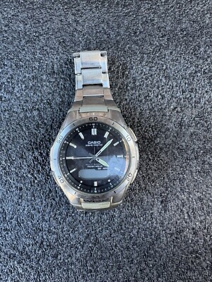 Casio Wave Ceptor Watch Men Silver Tone Black Tough Solar For Parts | eBay