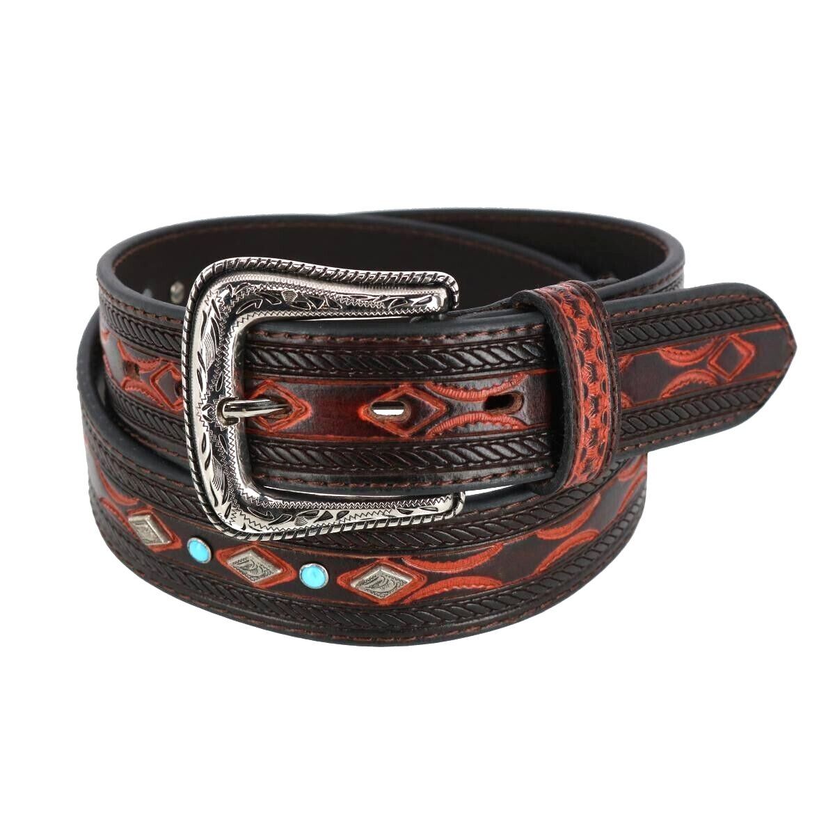 Ariat Men's Concho Inlay Embossed Studs Western Leather Belt A1039602 ...