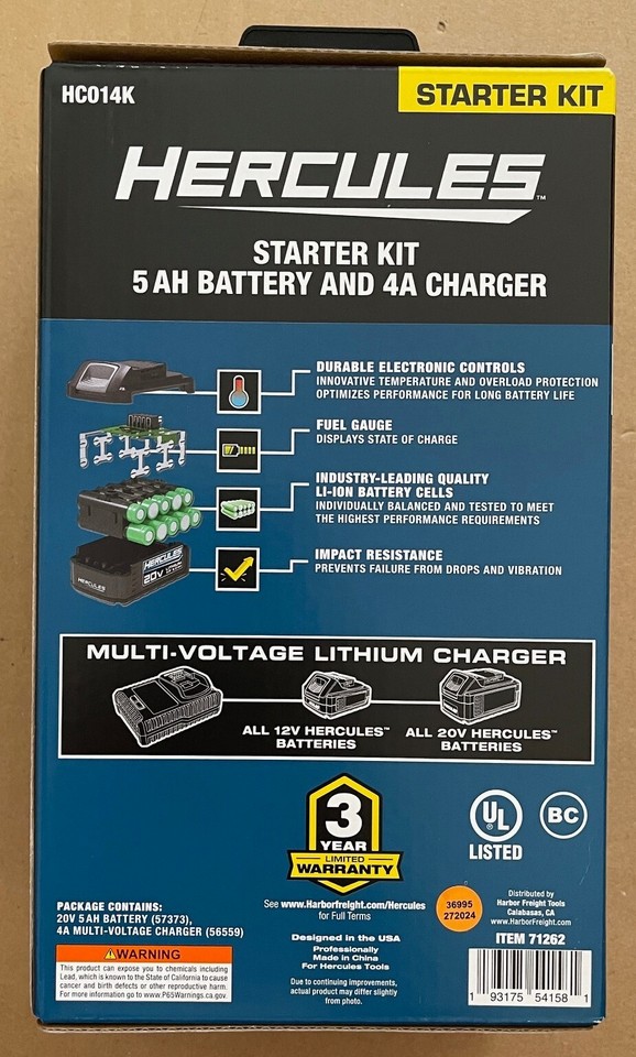 BRAND NEW Hercules 20V Lithium-Ion 5AH And 4AMP Starter Kit HC014K ...