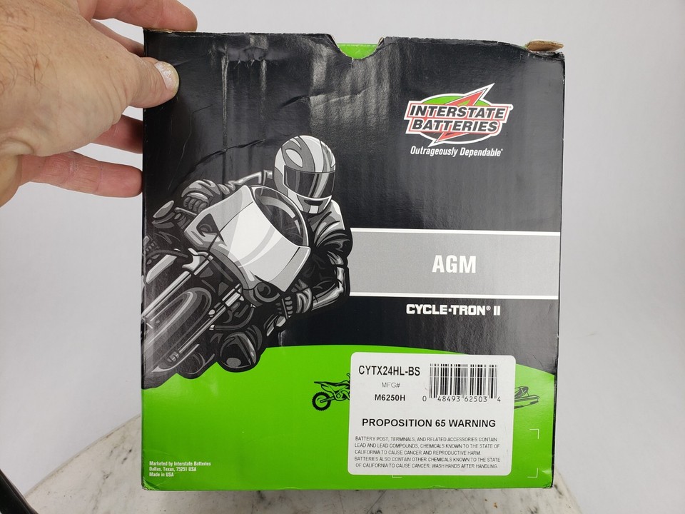 Interstate 12V Cycle-Tron II AGM Motorcycle Battery CYTX24HL-BS M6250H ...