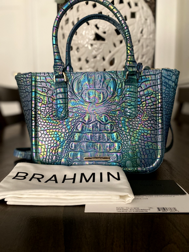 Brahmin Small Ashlee Blue Topaz Iridescent Blue & Green Tote NWT | eBay