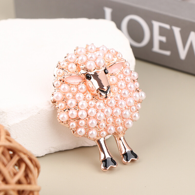 Cartoon Animal Brooch Inlaid Pearls Lucky Lovely Sheep Brooch Alloy ...