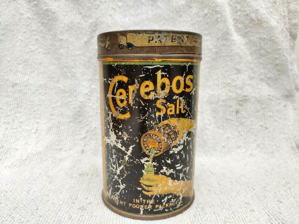 1930s Vintage Cerebos Table Salt Advertising Litho Tin Box Round ...