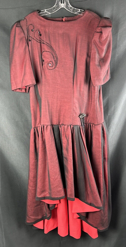 Vintage Womens Red Sheen Rhinestone Broach Long Handmade Dress XL Retro ...