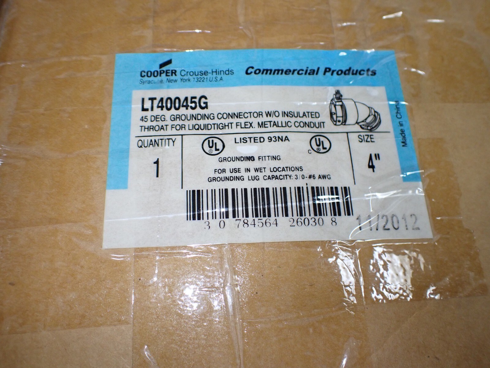 NEW LT40045G CROUSE HINDS 4" 45° LIQUID TITE CONNECTERS WITH GROUND | eBay