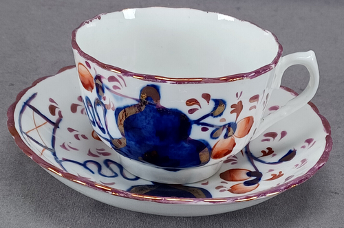 Gaudy Dutch Gaudy Welsh Oyster Pattern Pink Luster Tea Cup & Saucer C ...