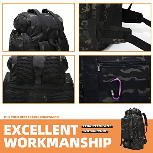 70l/100l Hiking Camping Backpack Molle Rucksack Waterproof Daypack For ...