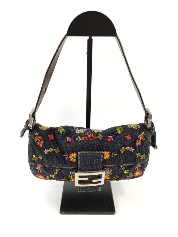 Fendi Beads Mamma Bucket Semi-Shoulder Bag Denim Floral Pattern: 9661 ...