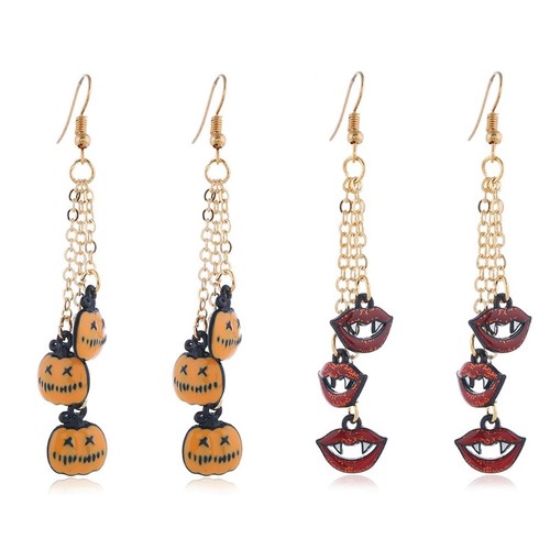Halloween Earrings Pumpkin for Vampire Lips Long Tassel Chain Drop ...