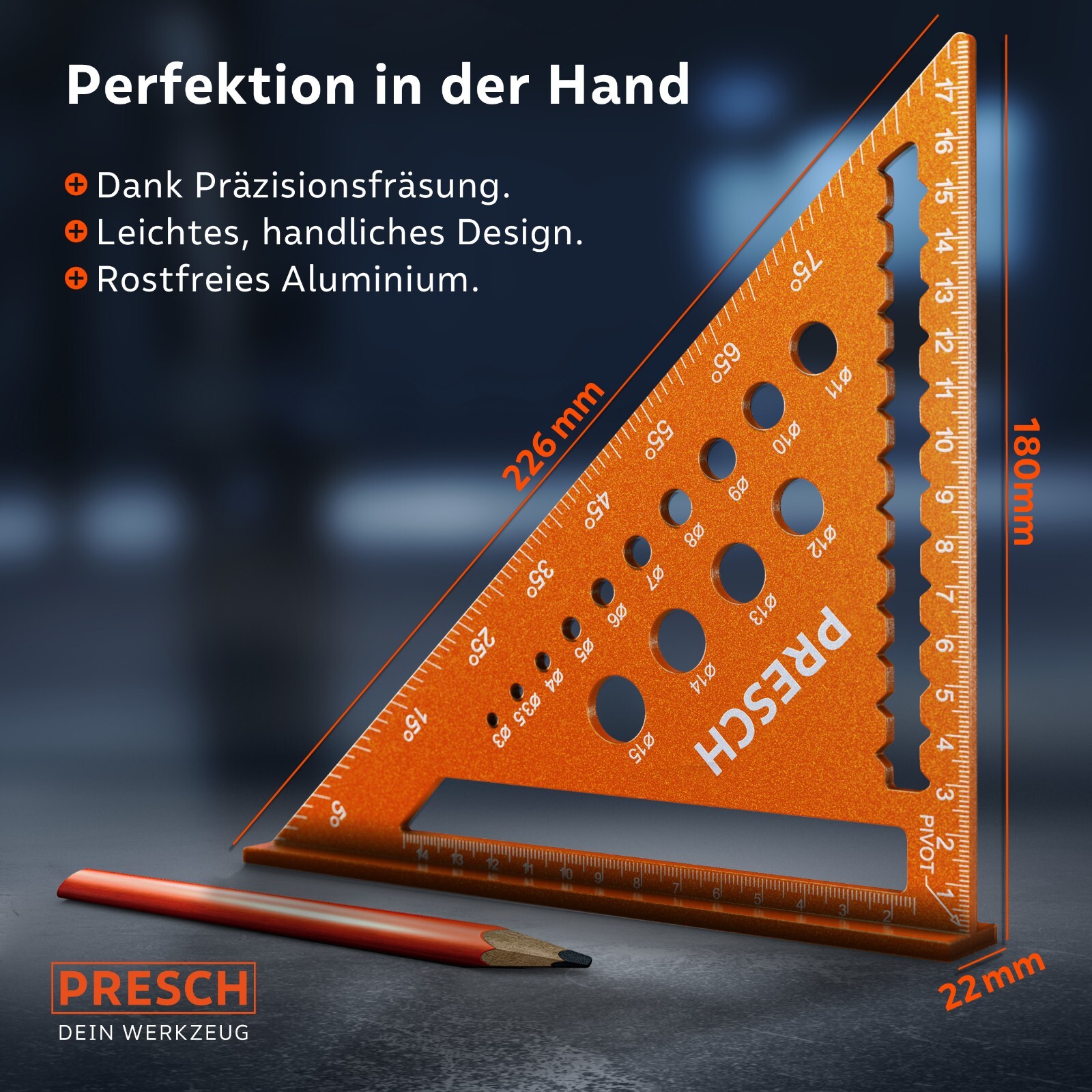 Presch Zimmermannswinkel 180mm | Intelligente Bohrlehre | Hochpräzise ...