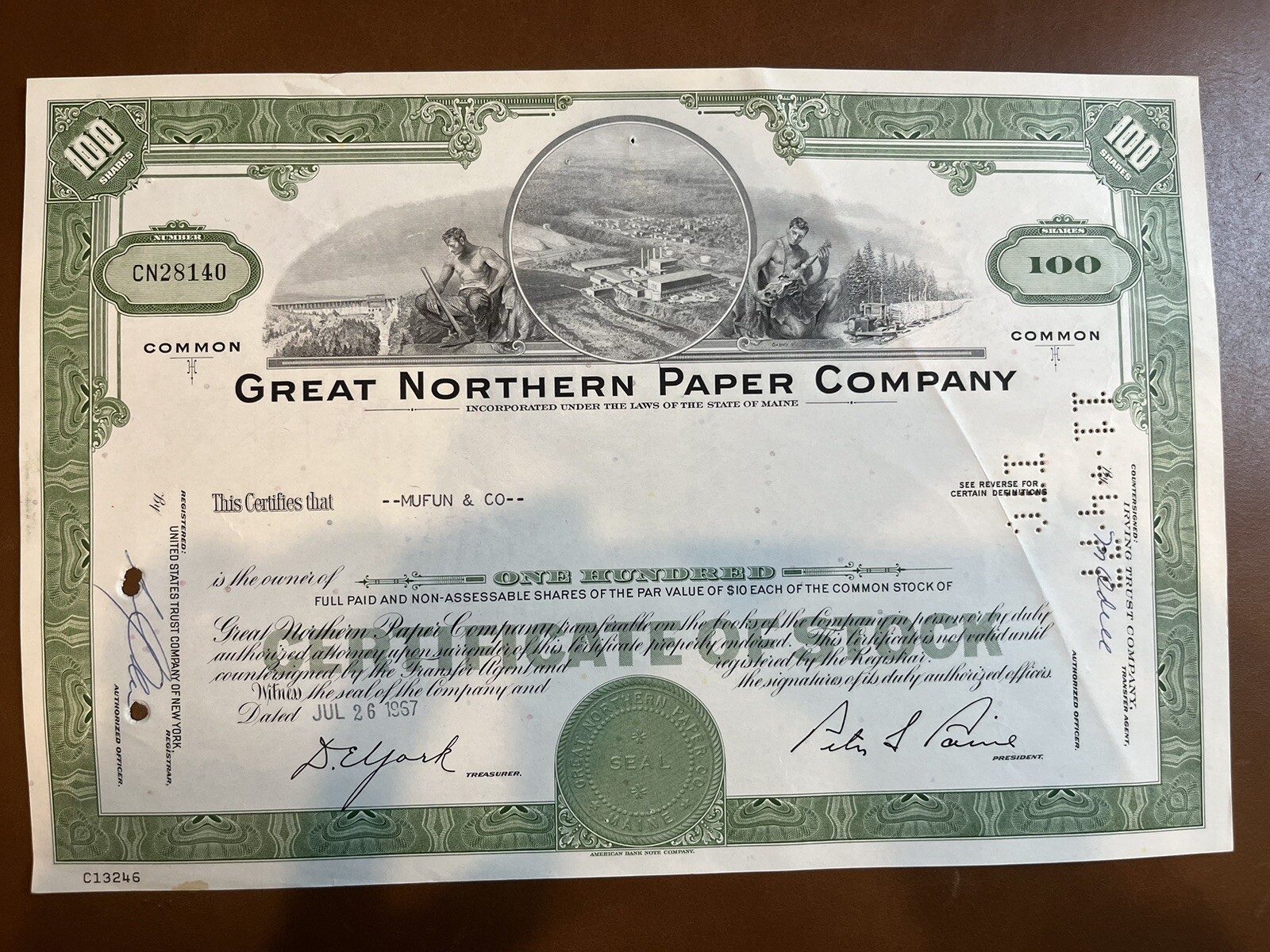 Great Northern Paper Company 1967 Original Stock Certificate | eBay