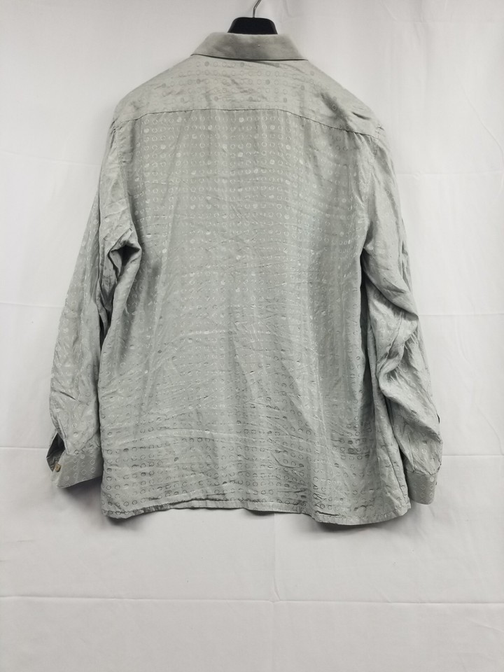 Vtg Genelli 100% Silk Shirt Mens Gray Size XL Hong Kong Long Sleeve ...