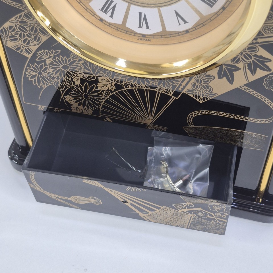 VTG Yamanaka Mantel Clock Floral Fan Gold tone Design W/ Drawer JAPAN ...