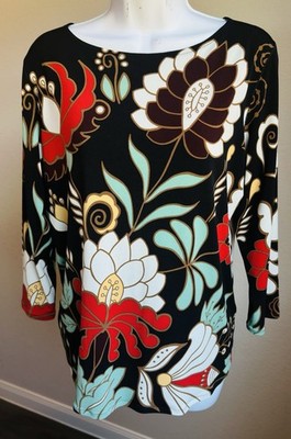 Eva Varro Stretch Asymmetrical Tunic Top Floral Polyester Size L | eBay