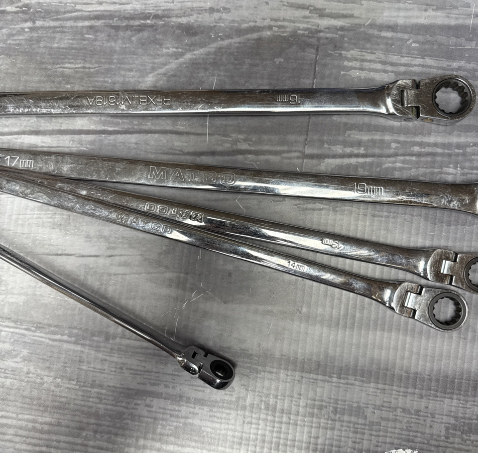 Matco Tools 5 Piece Extra Long Double Flex Ratcheting Wrench Set 8mm ...