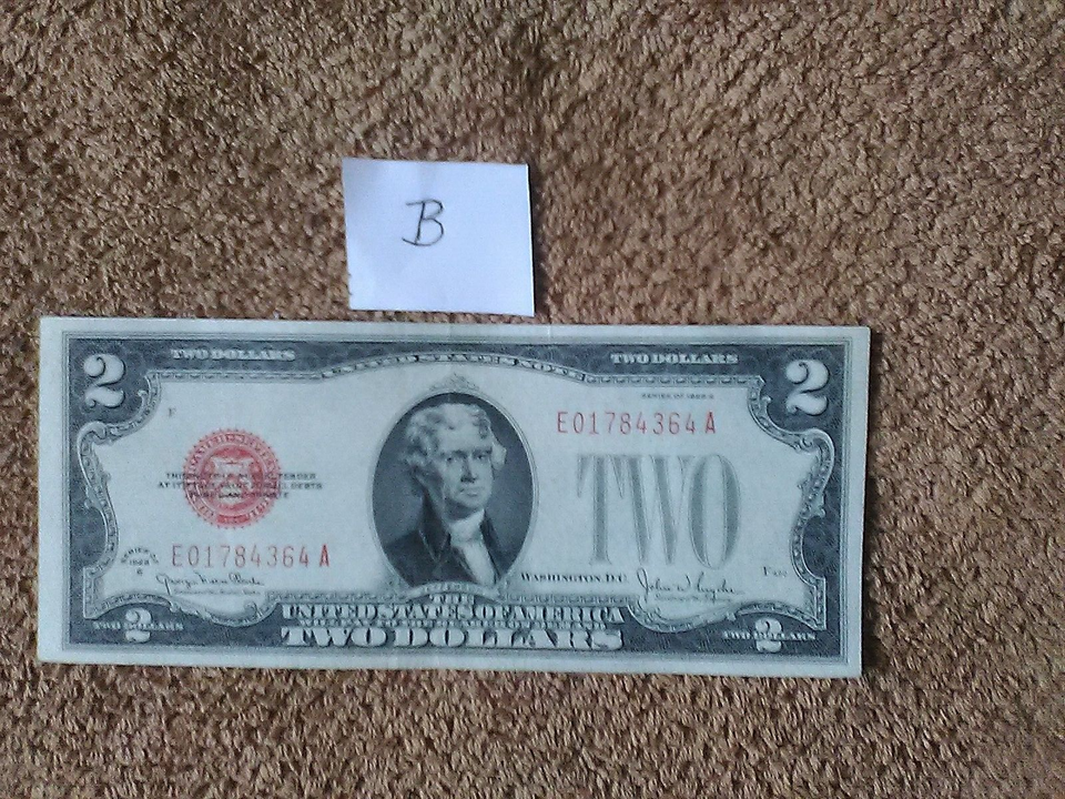 1928 SERIES D G $2 TWO DOLLAR BANKNOTES, CRISP, VERY NICE, XF/XF+, RED ...