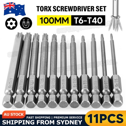 11pc Torx Screwdriver Bit Set 100mm Long T6-T40 Star Head Temper Proof Security | eBay Australia