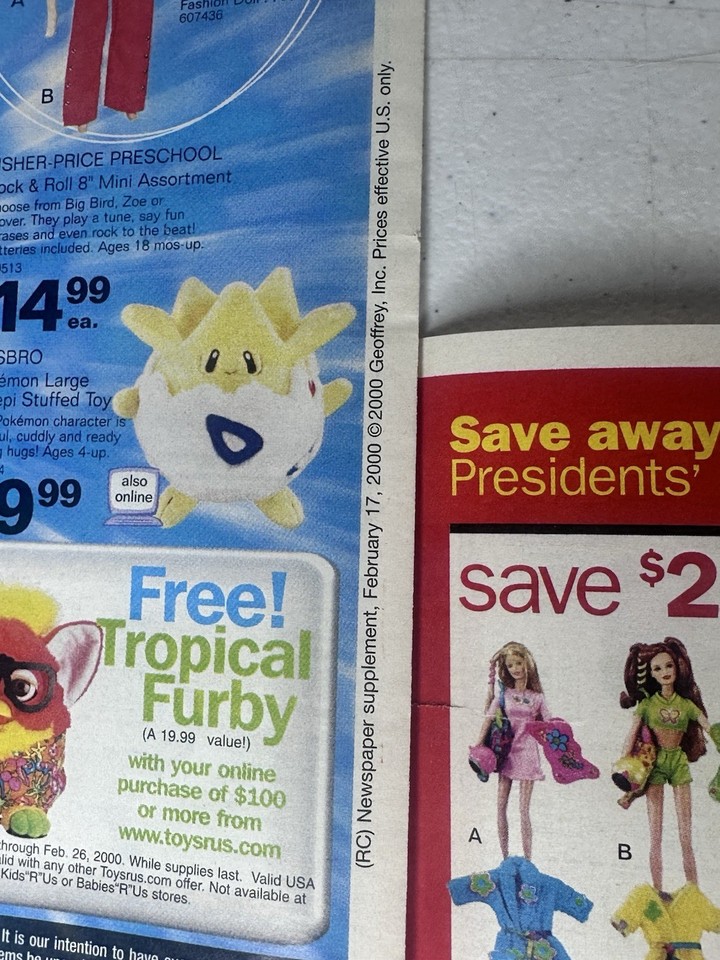 2000 Toys R Us Presidents Day Video Game Flyer N64 PlayStation Pokemon ...