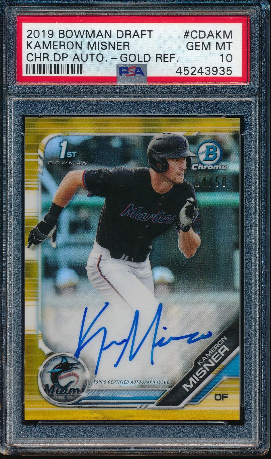 PSA 10 KAMERON MISNER AUTO 2019 Bowman Chrome GOLD REFRACTOR #/50 RC ...