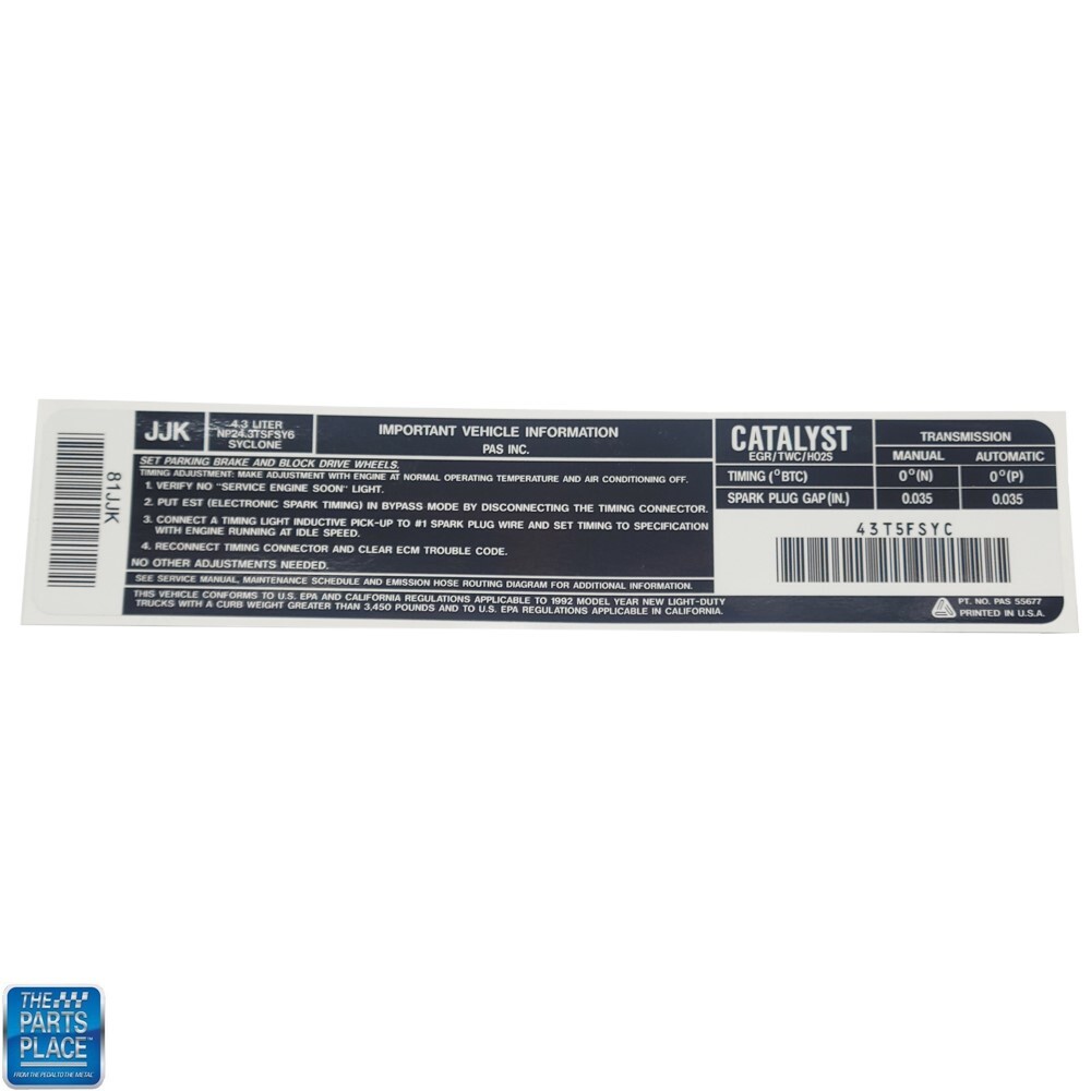 1991-93 GMC Typhoon / Syclone Emission Decal - Each | eBay