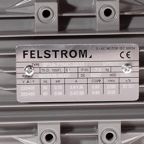 3F1A-71MC-2B35 Felstrom IE1 = standard = EFF2 71-2P 0,75kW 230V/400V ...