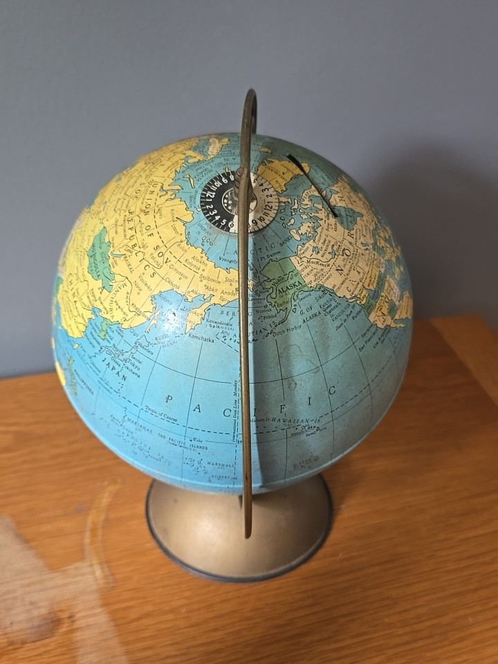 Vintage 1940’s Replogle Simplified World Globe Bank 6" inch All Metal ...