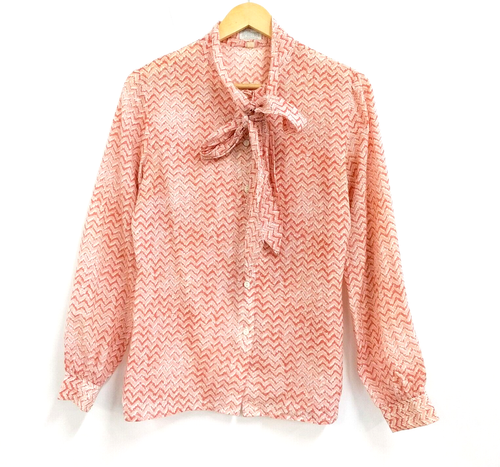 Alexon Sportset Vintage Salmon Pink Pussy Bow Chevron Print Button up ...