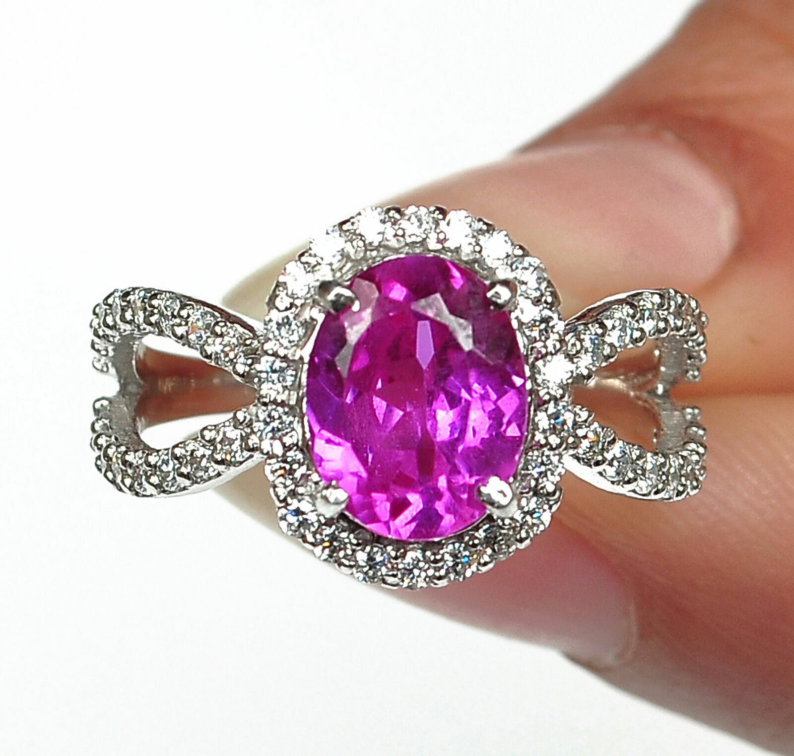 Pink Tourmaline & CZ 935 Argentium Silver Natural 3.20 CT Wedding ...