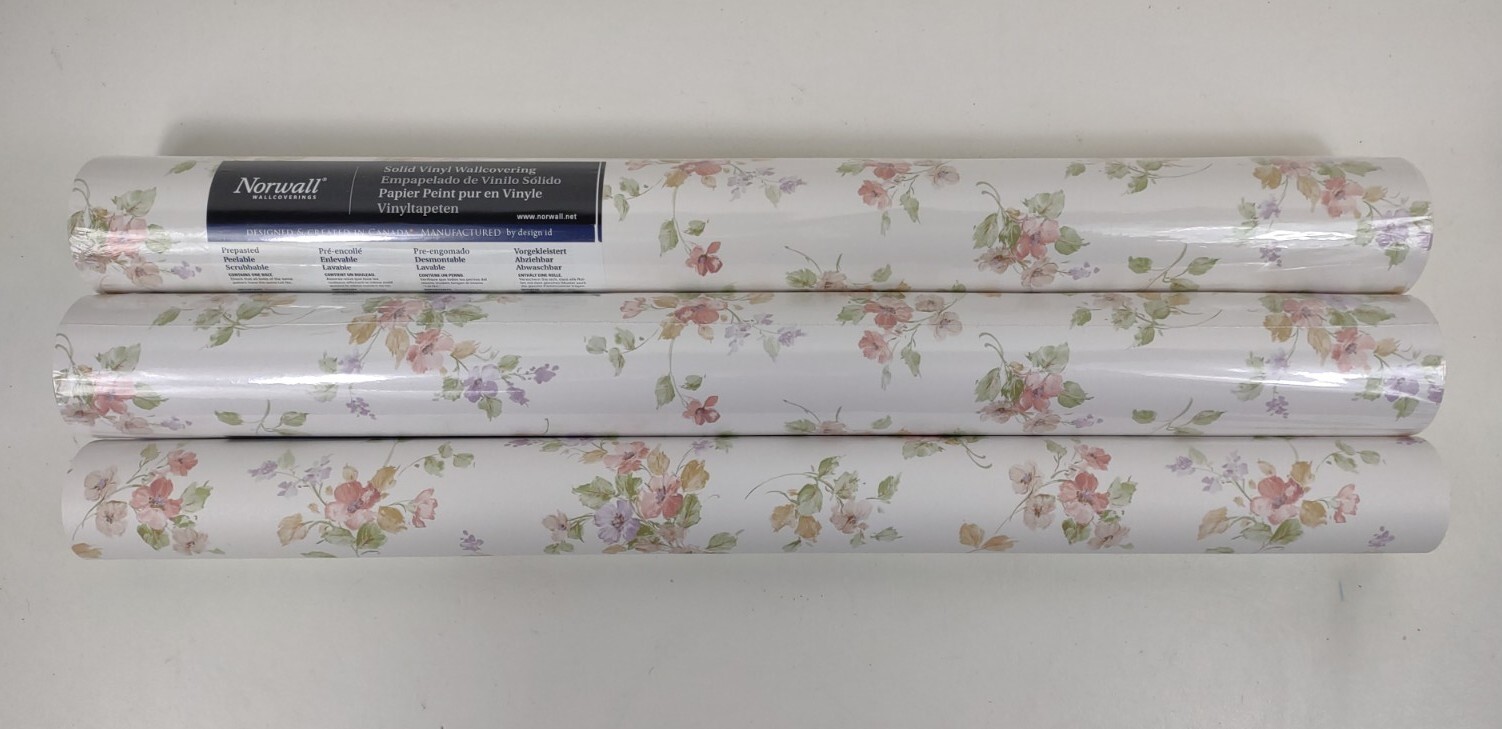 Norwall Wallcovering Solid Vinyl Floral Wallpaper 2+ Rolls Prepasted ...