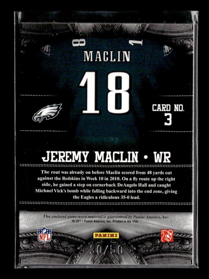 2011 Panini Crown Royale #3 Jeremy Maclin Jersey Number Materials #/50 ...