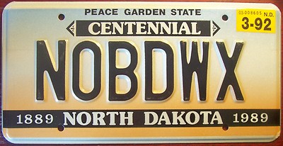 1992 NORTH DAKOTA VANITY PERSONALIZED LICENSE PLATE NOBODY WORKS AUTO ...