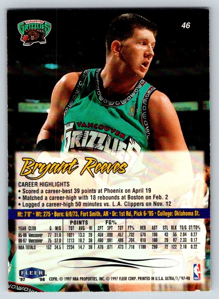Bryant Reeves 1997-98 Ultra #46 | eBay