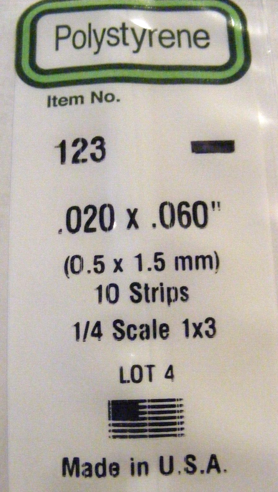 EVERGREEN #123 STYRENE STRIPS .020 X .060 (10 ea) | eBay