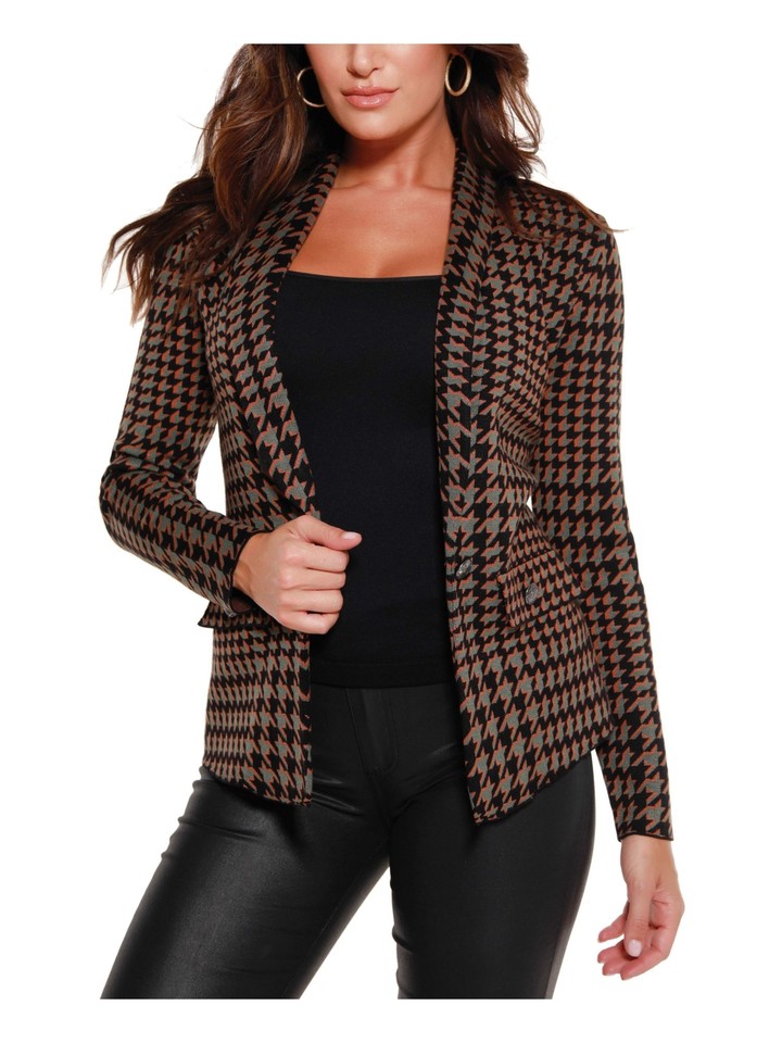 BELLDINI Womens Black Pocketed Houndstooth Blazer Jacket XL | eBay