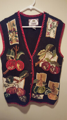 Vintage Clothing Sweater Vest w/ Fruit - Tiara International - Medium M ...