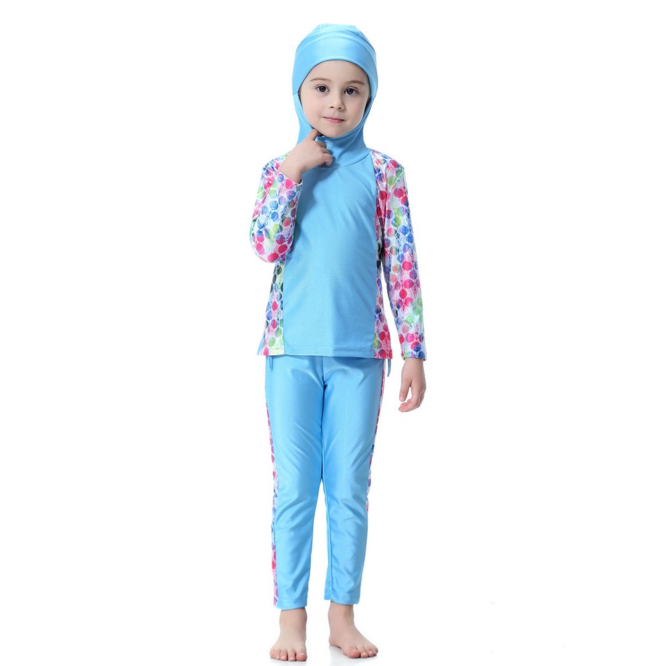 Muslim Kids Girls Swimwear Full Cover Swimsuit Modest Islamic Burkini ...