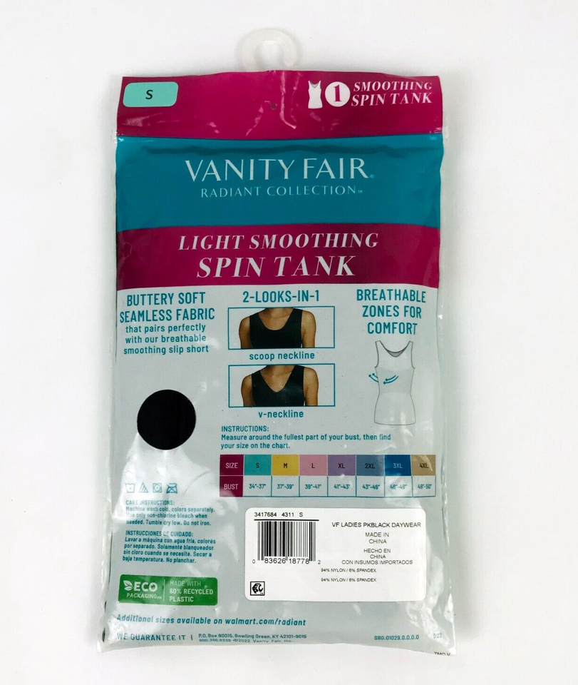 Vanity Fair Radiant Collection Light Smoothing Spin Tank Black Size ...