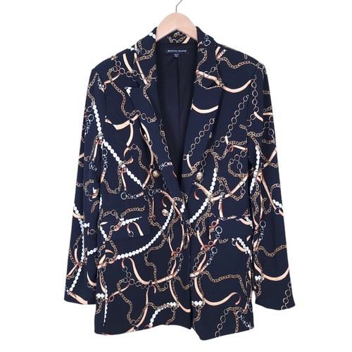 Boston Proper Black Chain Print Button Blazer Jacket Size 14 | eBay