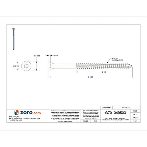 Grk Fasteners Grk61637 Deck Screw, #10 X 3-5/32 In, 18-8 Stainless ...