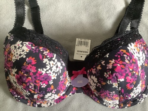 DEBENHAMS Underwired Padded Plunge Bra Size 30E Black, Purple +White ...