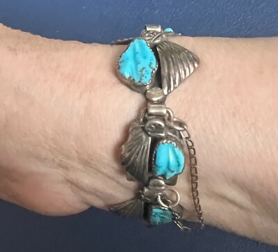 Zuni Cochiti Ben Eustace Signed Carved Natural Turquoise Linked ...