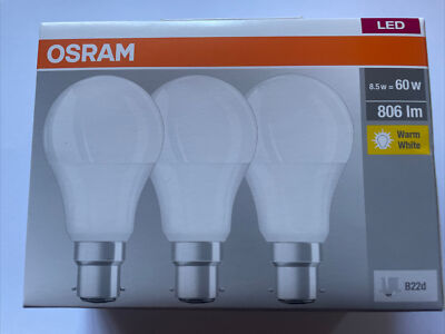 OSRAM LED Base Classic A60 Triple Pack Bulbs in Warm White. B22d ...
