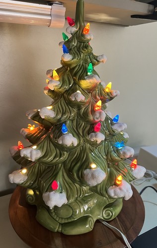 Vintage Atlantic Mold Flocked Ceramic Tree 16” Scroll Base Missing ...