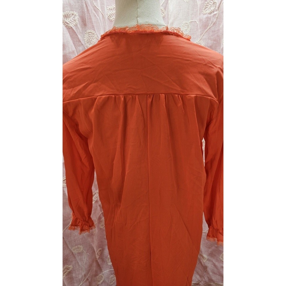 Vintage MOVIE STAR Neon Orange Nightgown Long Gown Silky Nylon Lace ...