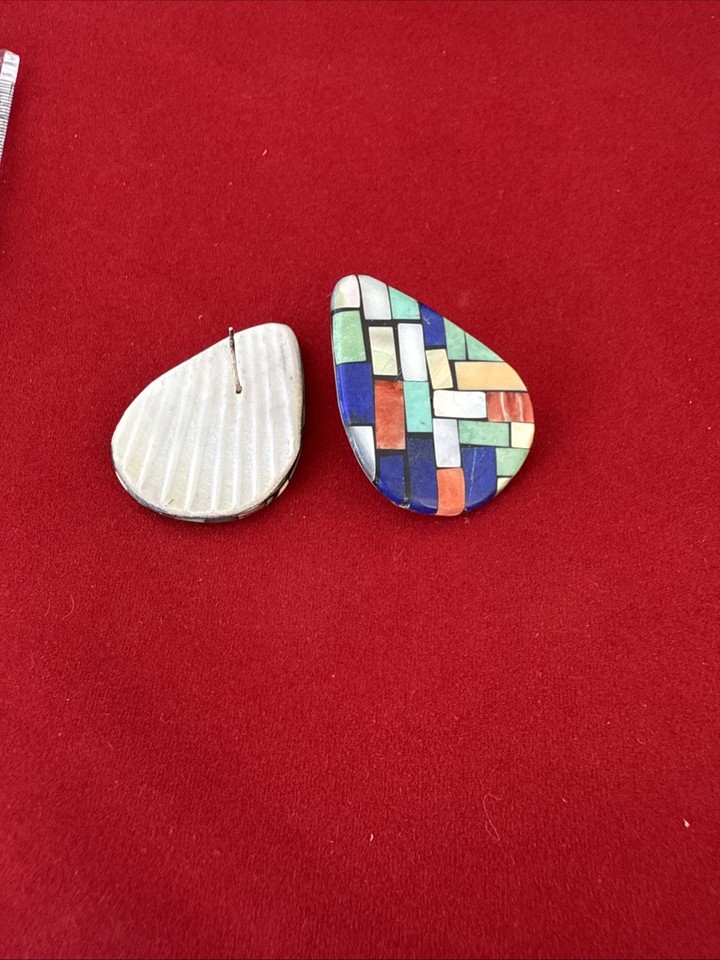 Charlene Reano Santo Domingo Inlay Mosaic Shell Earrings Vintage | eBay