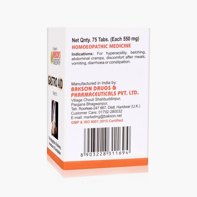 Bakson's Homoeopathy Gastro Aid (75 tab) Hyperacidity, Belching ...