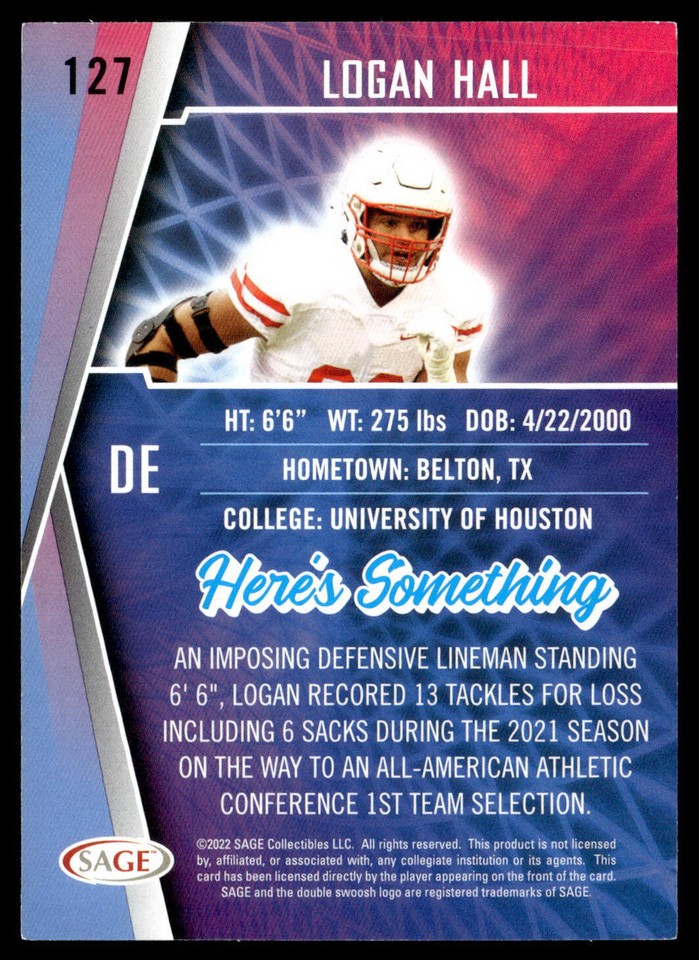 2022 SAGE Logan Hall #127 Houston Cougars | eBay