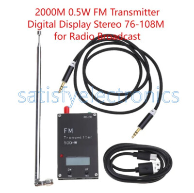 2000M 500mW FM Transmitter Frequency LCD Display Stereo 76-108MHz for ...