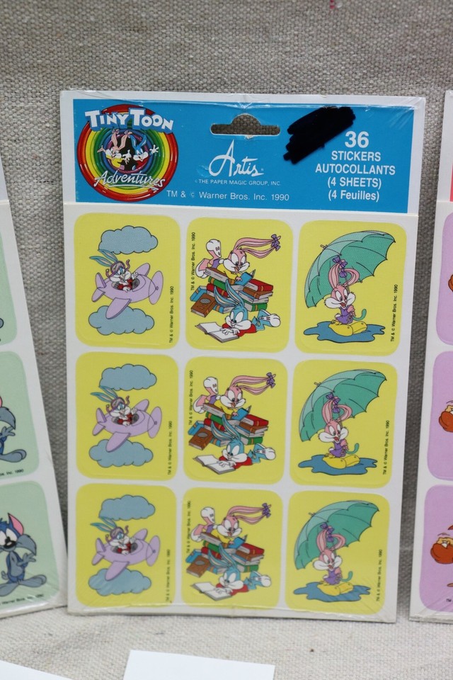 3 Vintage 1990 Tiny Toons Sealed Unused Stickers Bugs Bunny Tax Elmer ...